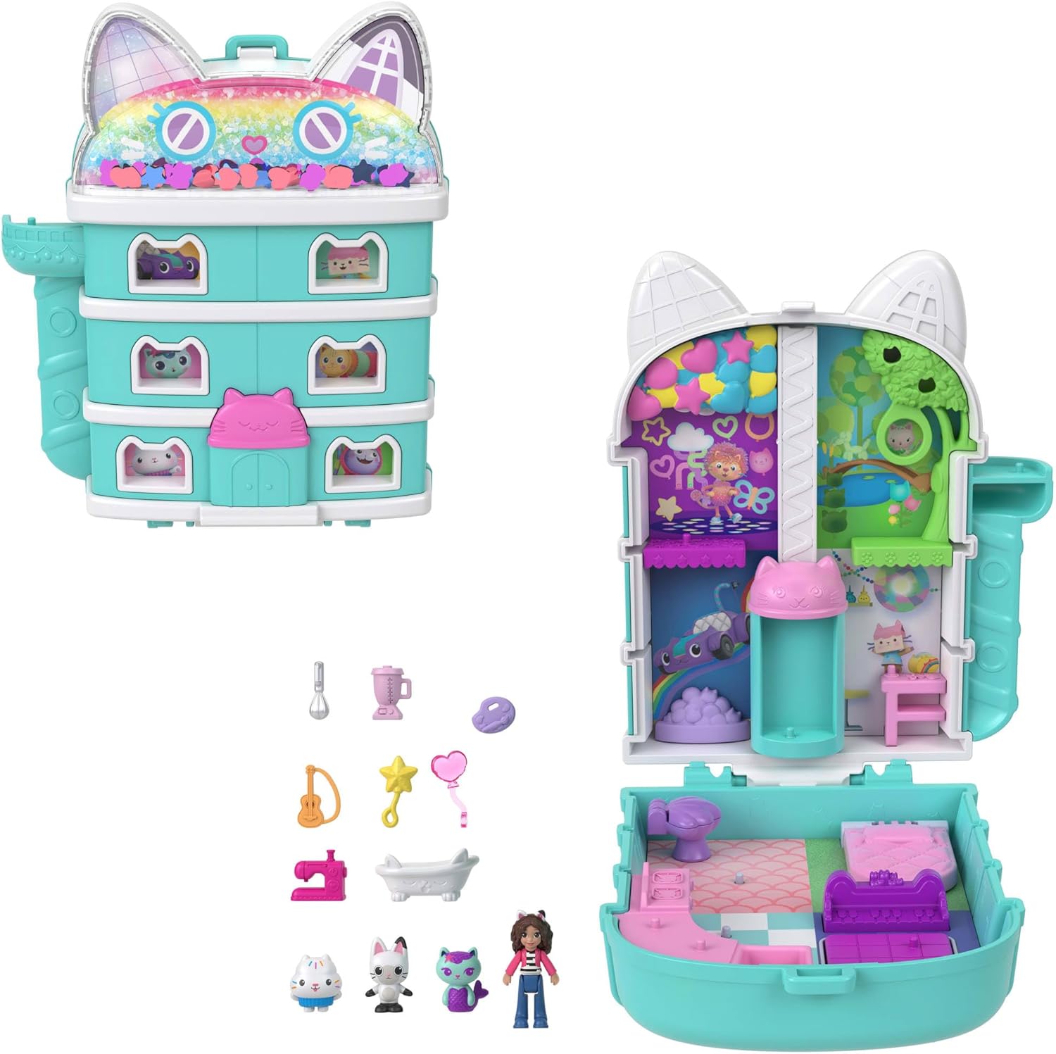 Polly Pocket x Gabby’s Dollhouse Compact, Micro Dolls and Playset, 9 T ...