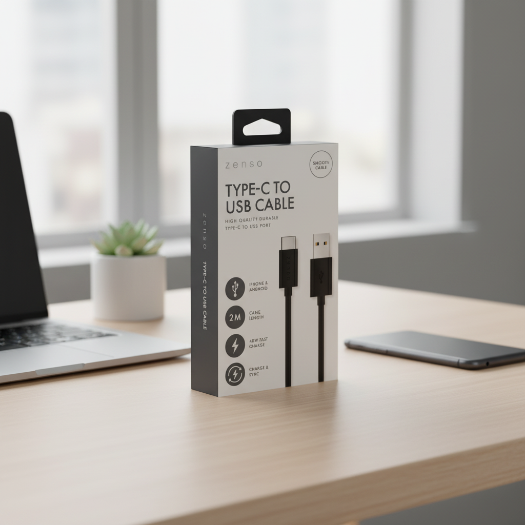 Durable Black Type-C to USB 2M Cable – Gadget Station